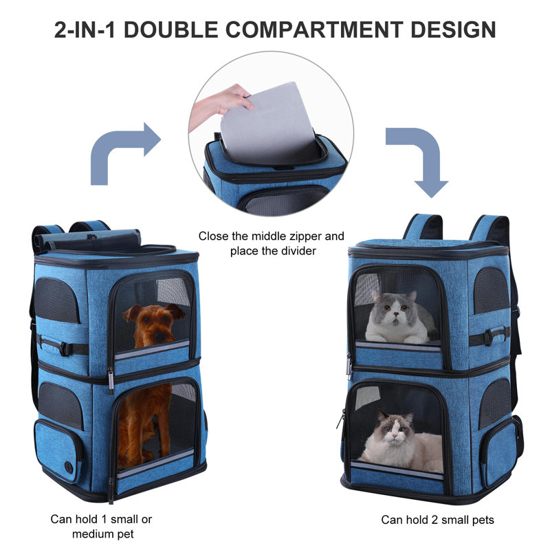 Latitude Run Double Cat Carrier For 2 Cats Dog Backpack Carrier For Medium Dogs Double Compartment Pet Carrier Backpack For Dual Pets For Outdoor Traveling Stroll And Picnic Wayfair
